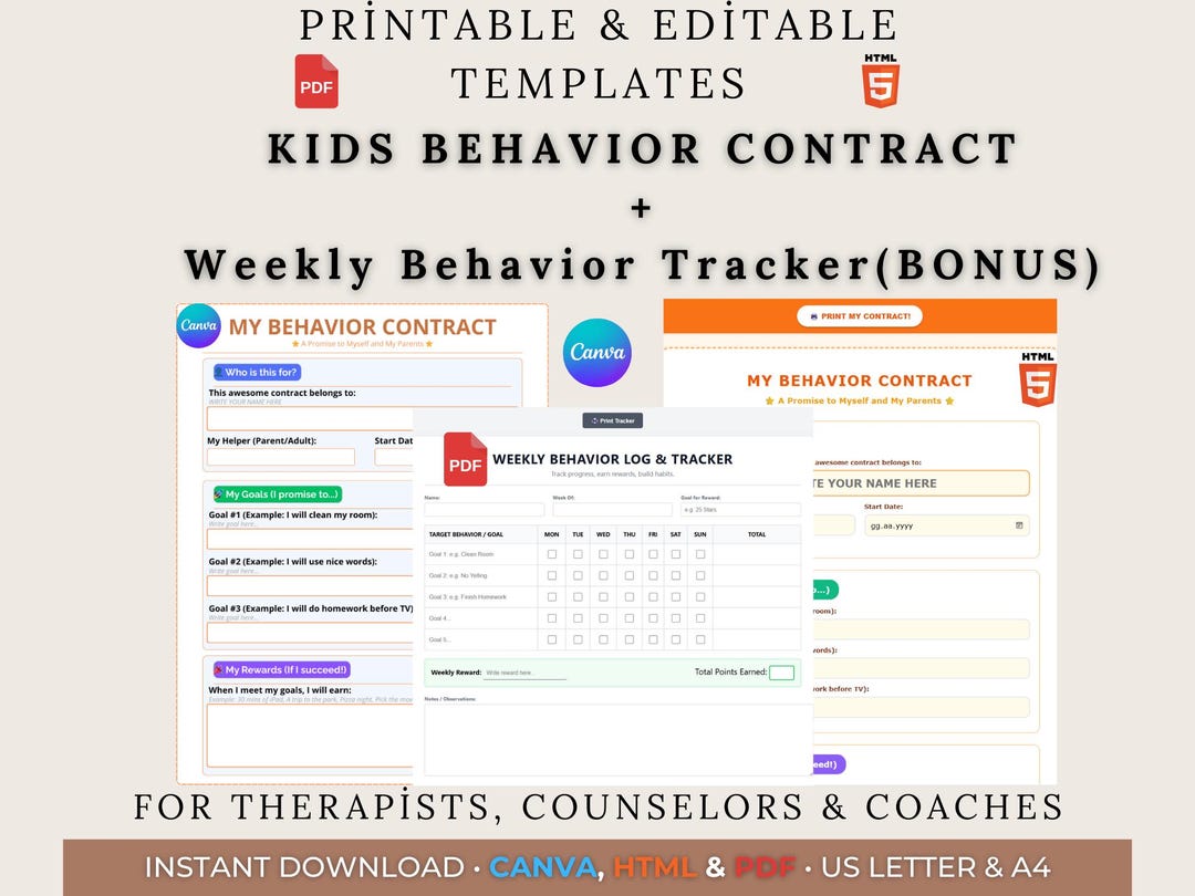 Kids Behavior Contract | Reward Chart Printable | ADHD Behavior Chart ...