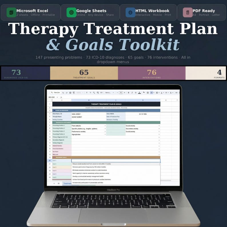 Therapy Treatment Plan Goals Toolkit, CBT DBT Worksheets (digital ...