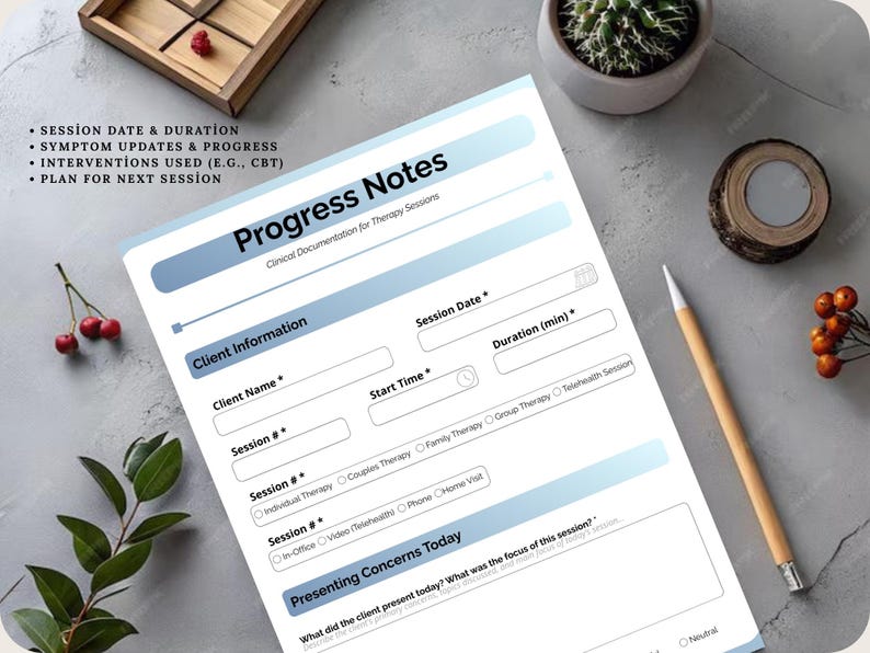 Therapist Progress Notes Template | Editable Session Documentation ...