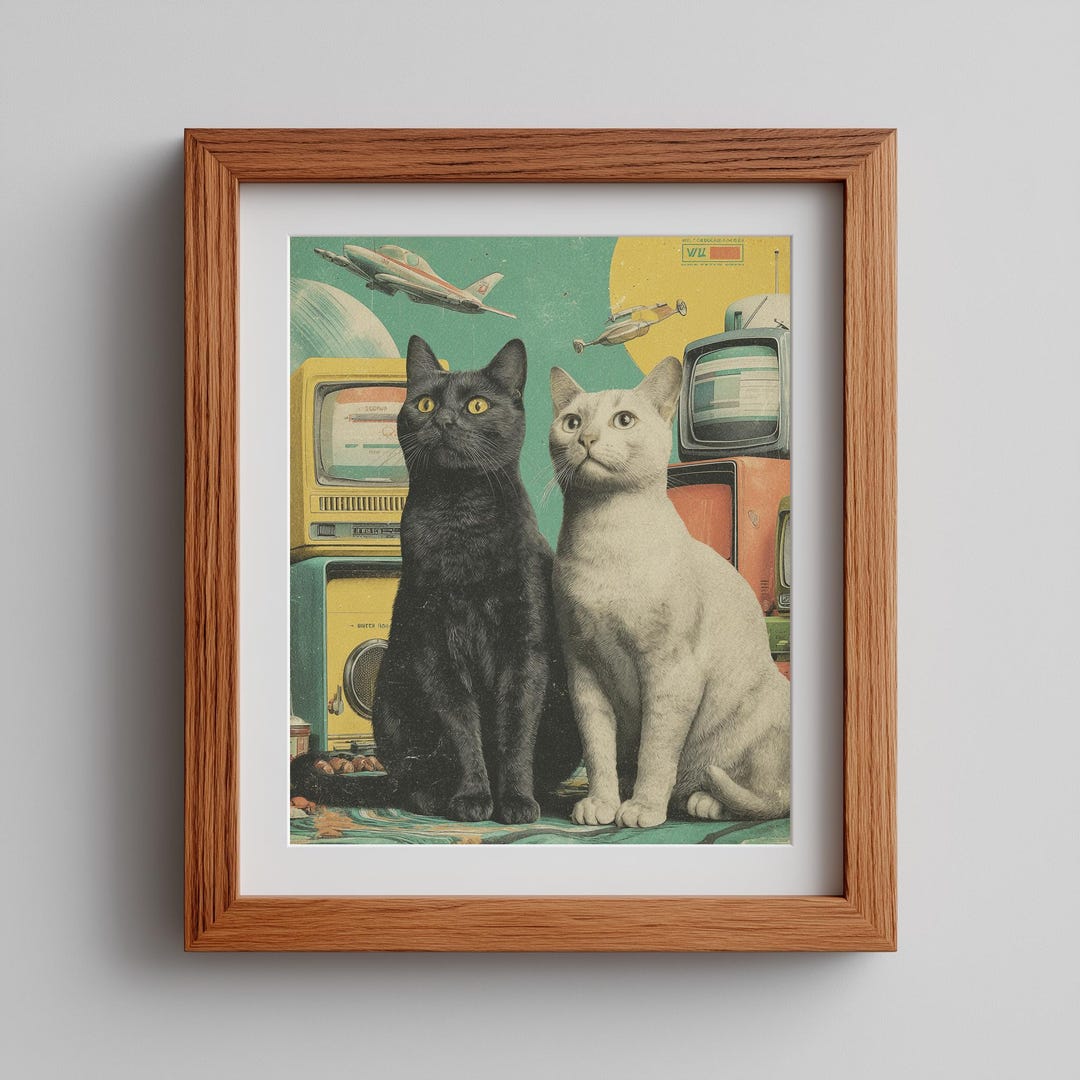 Retro Cat Portrait Print - Mid-century Modern, Space Age Cats (digital ...