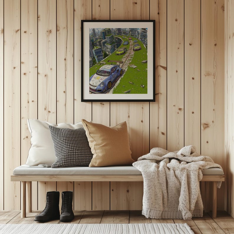 Futuristic Race Cars Print – Surreal AI Art, Bold Pop-art Cityscape ...