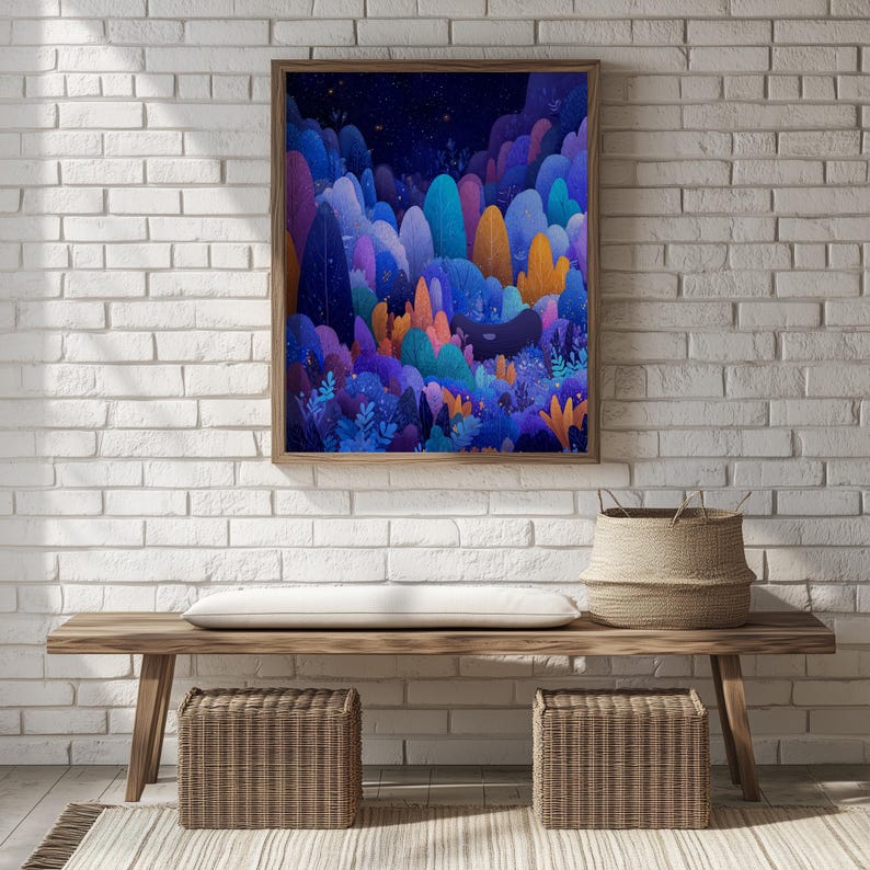 Surreal Whale Print – Vibrant AI Fantasy Art, Dreamy Underwater Scene ...