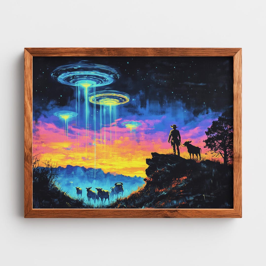 Bold Surreal Printable Space Cowboy Art - Vibrant Synthwave Style ...