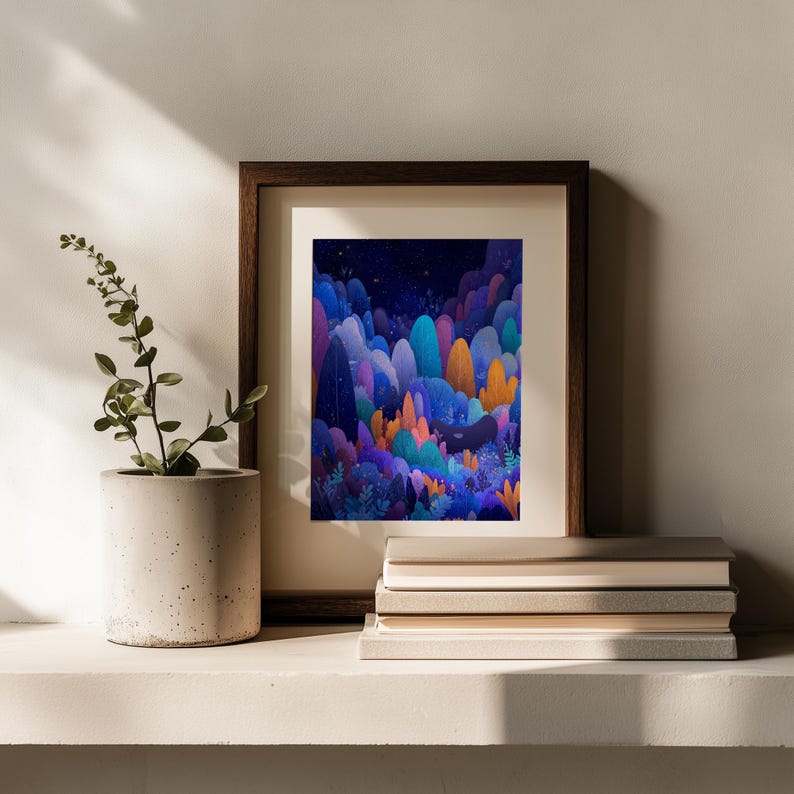 Surreal Whale Print – Vibrant AI Fantasy Art, Dreamy Underwater Scene ...