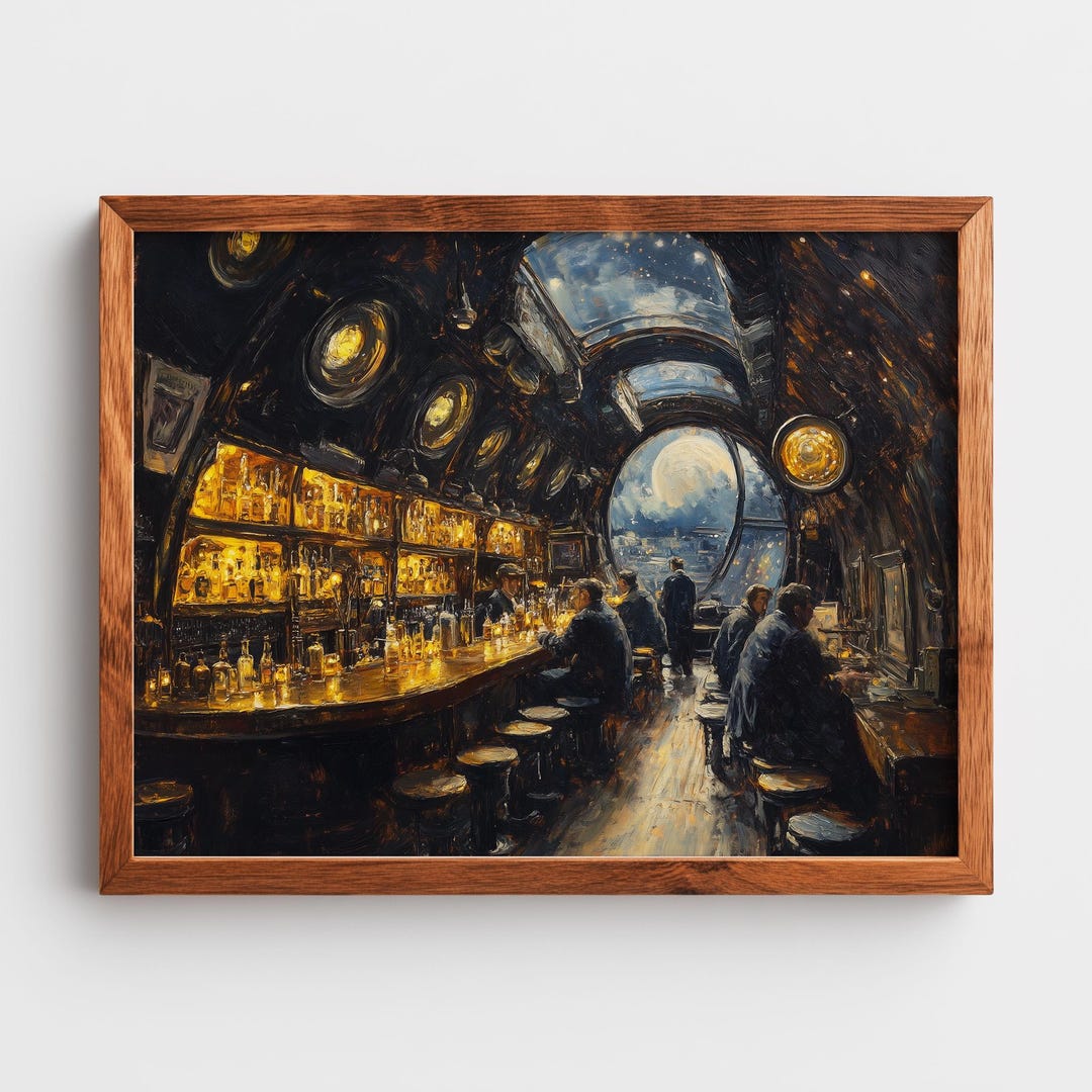 Rustic Sci-fi Tavern Painting - Vintage Futuristic Bar Art (digital ...