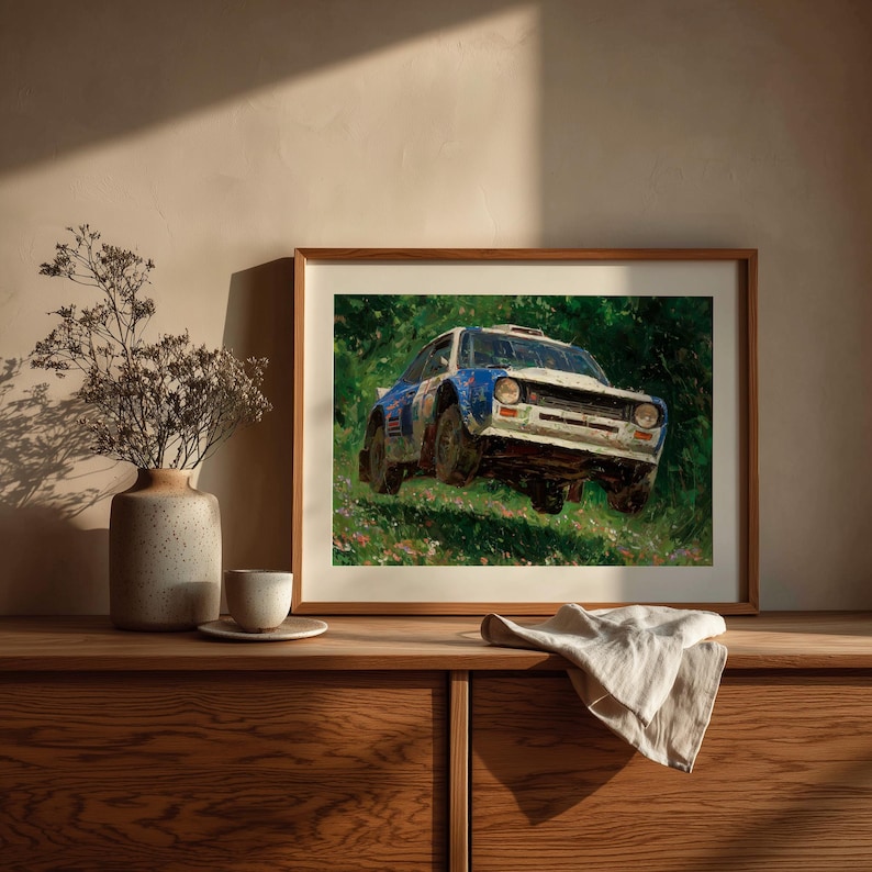 Vintage Rally Car Painting – Dynamic Floral Landscape Art (digital ...