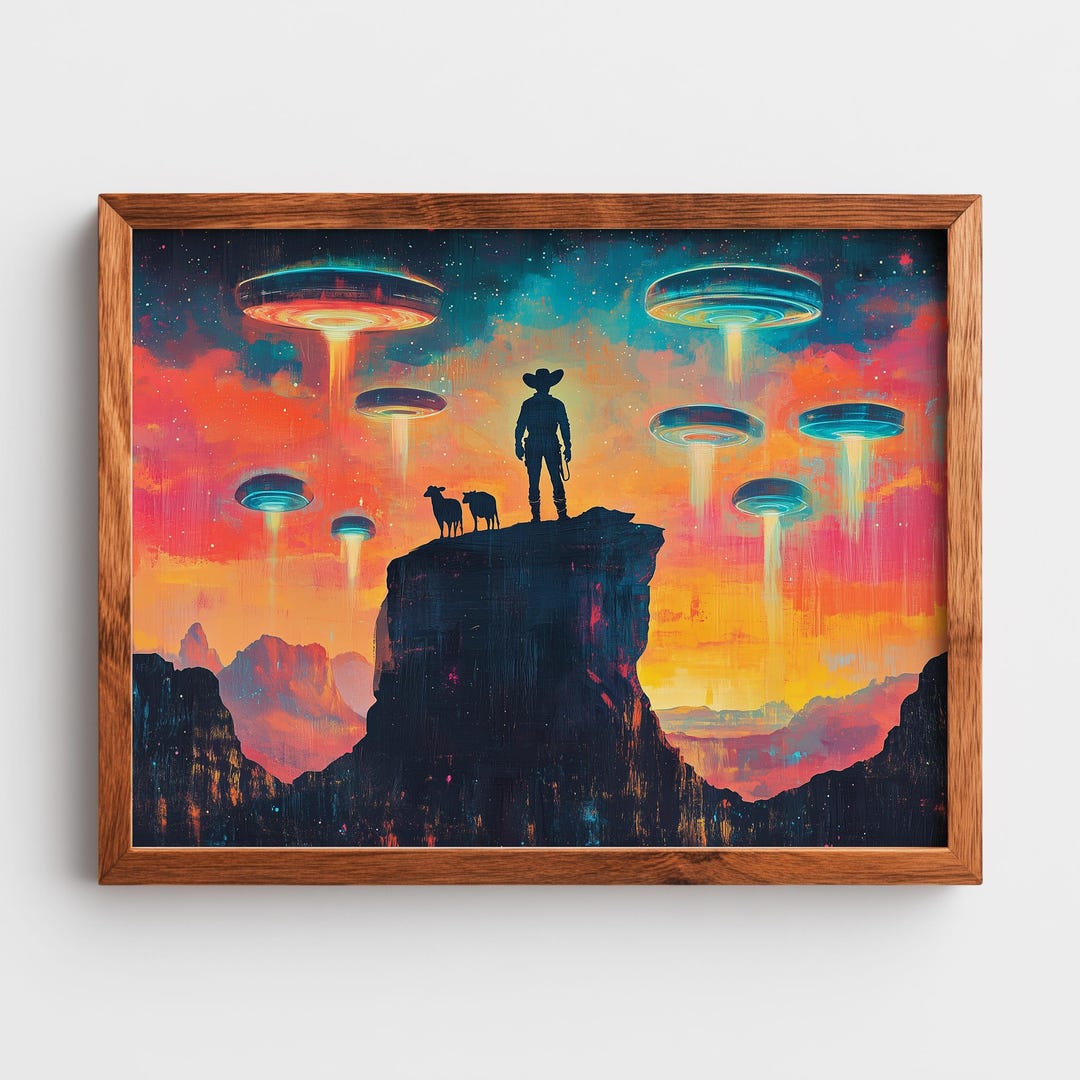 Space Cowboy Art Print – Surreal Neon Sci-fi Landscape (digital ...