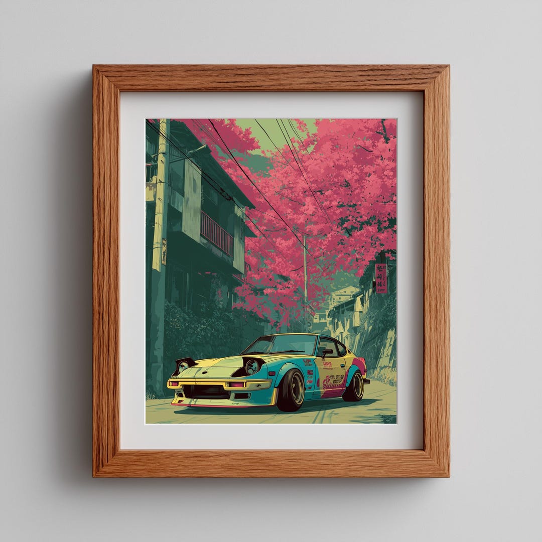 JDM Car Print – Cherry Blossoms, Retro Street Racing Art (digital ...