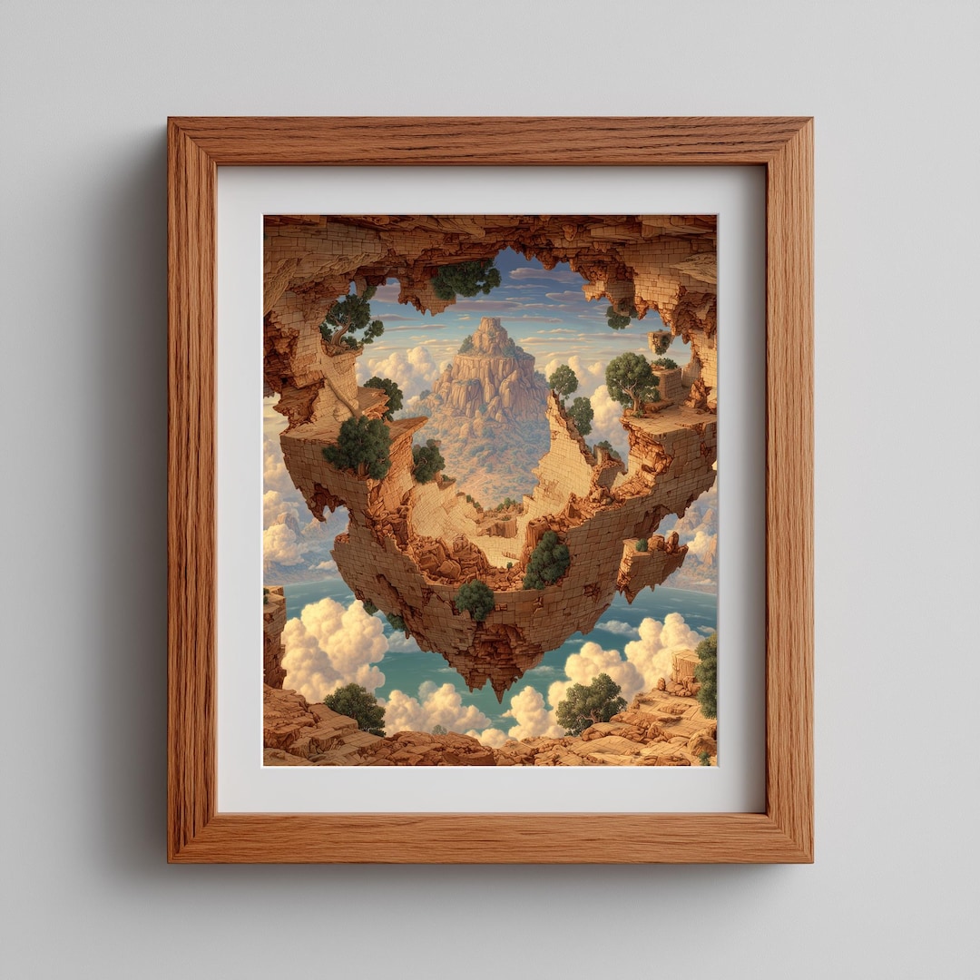 Surreal Floating Island Art – Moody Landscape Painting, Dreamlike View ...