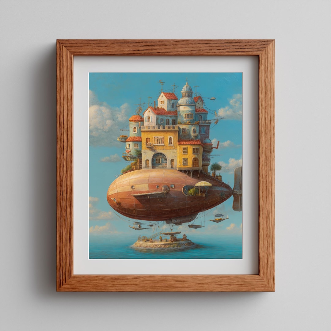 Surreal Airship House Printable – Whimsical Floating Home Nursery Art ...