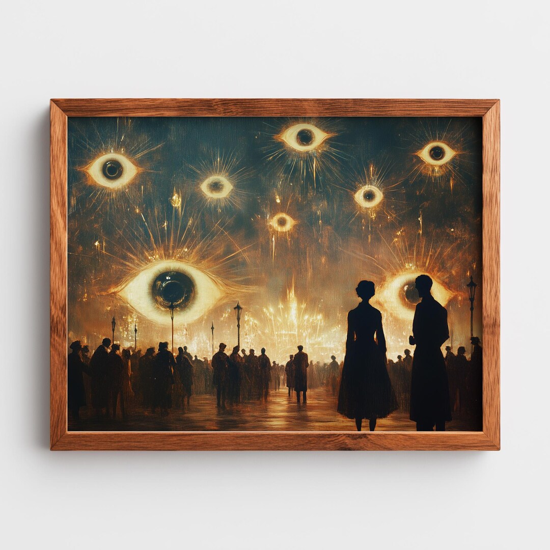 Spooky Surreal Fireworks Display - Moody Nighttime Wall Art, Vintage ...