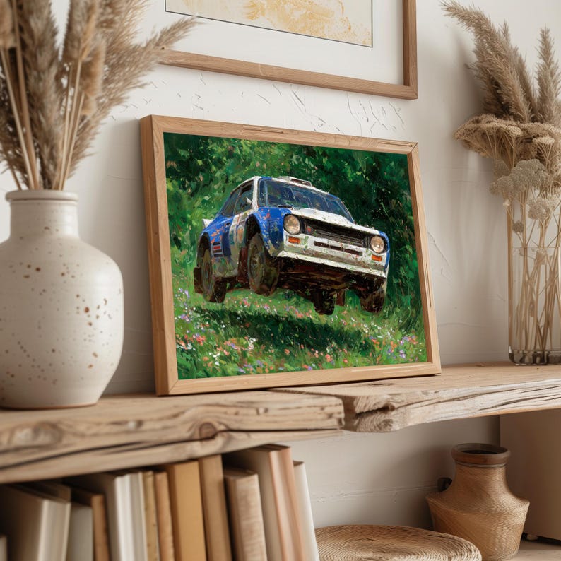 Vintage Rally Car Painting – Dynamic Floral Landscape Art (digital ...