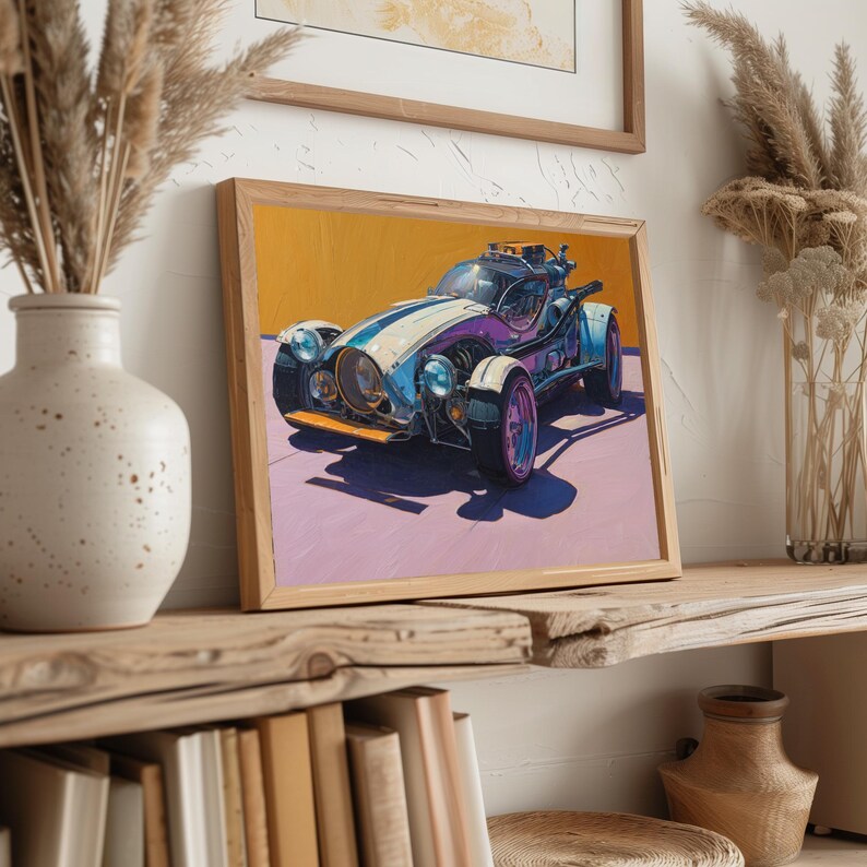 Retro-futuristic Drift Car Art Print – Teal Purple Sporty Roadster ...