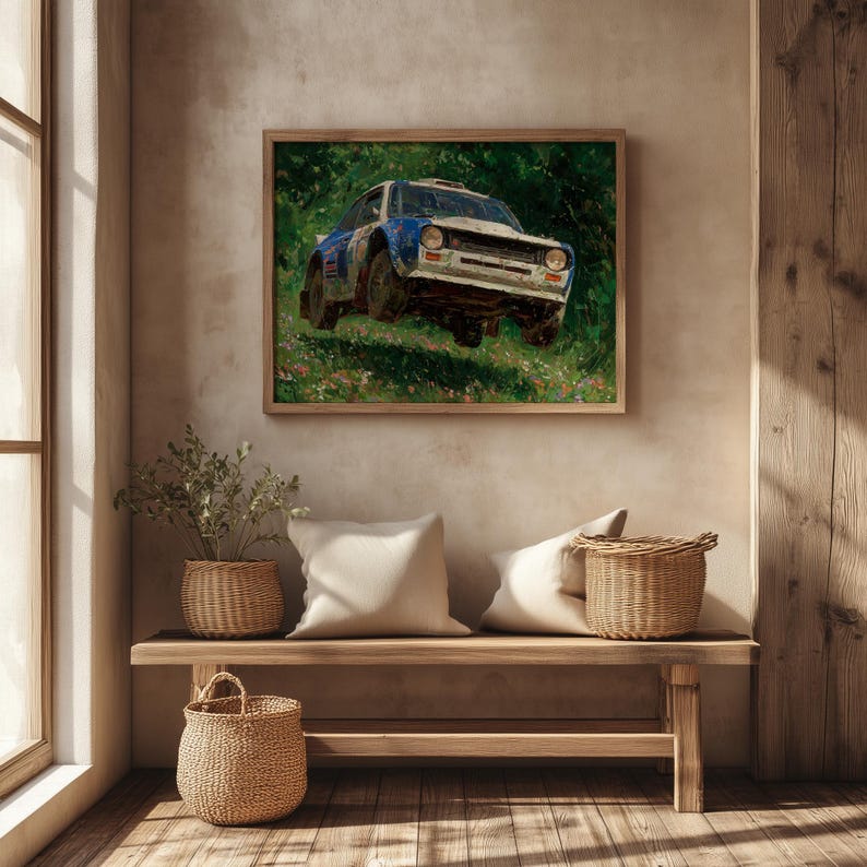 Vintage Rally Car Painting – Dynamic Floral Landscape Art (digital ...