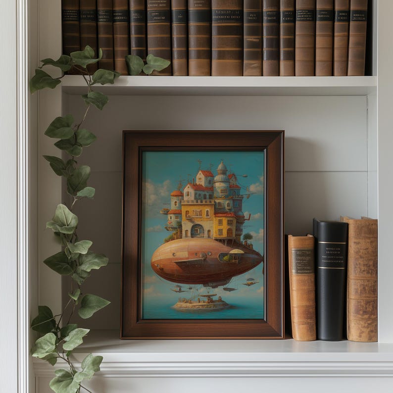 Surreal Airship House Printable – Whimsical Floating Home Nursery Art ...