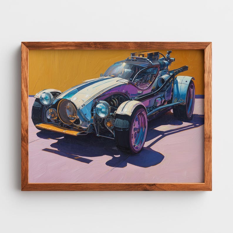 Retro-futuristic Drift Car Art Print – Teal Purple Sporty Roadster ...