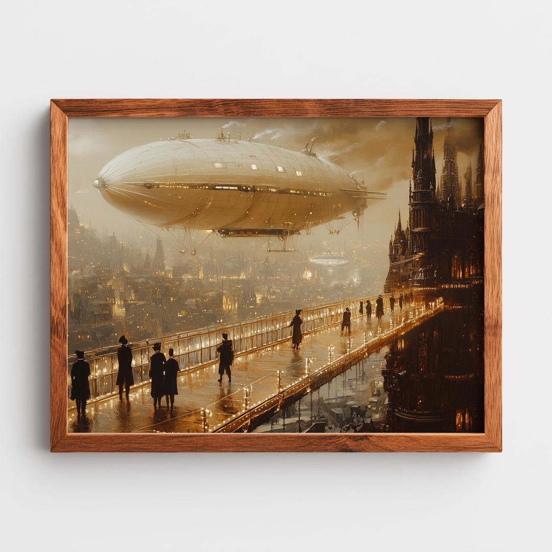 Steampunk Airship Cityscape Art, Retro Sci-fi Decor (digital Download ...