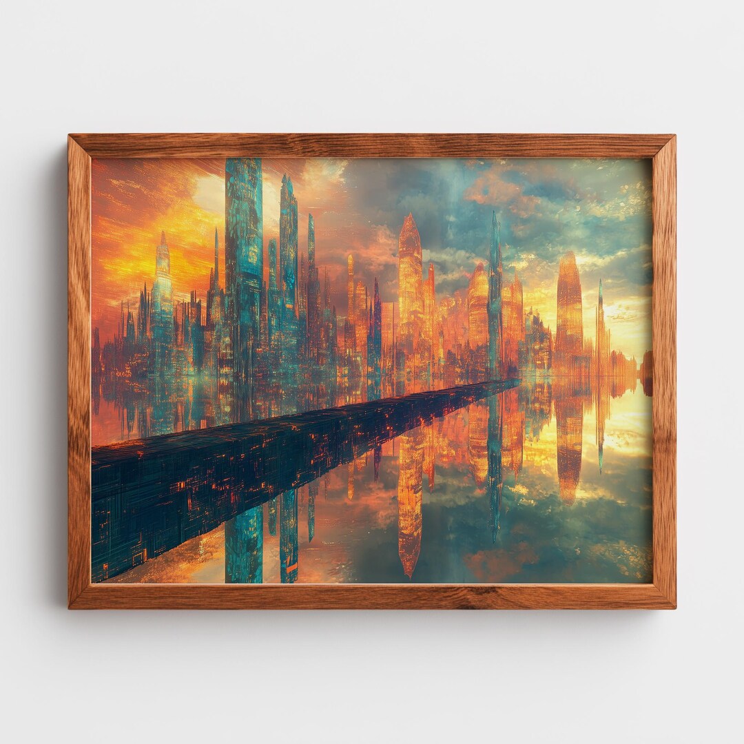Bold Alien Metropolis Printable - Moody Sci-fi Cityscape Art, Surreal ...