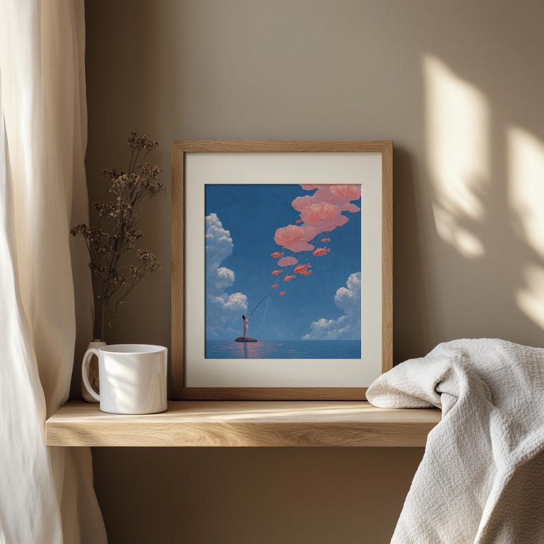 Surreal Fishing Nursery Art – Whimsical Pink Clouds, Dreamy Sky ...