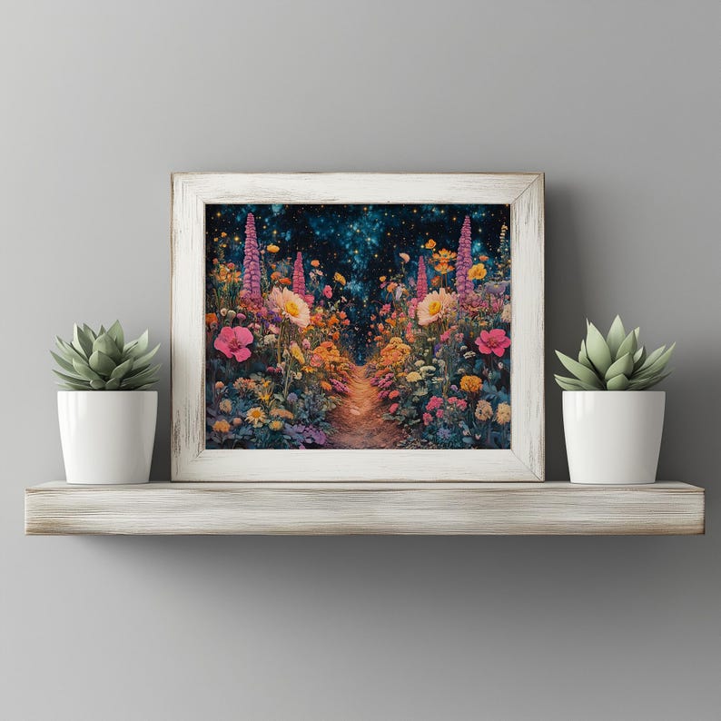 Cosmic Botanical Garden Print – Surreal Flower Path (digital Download ...