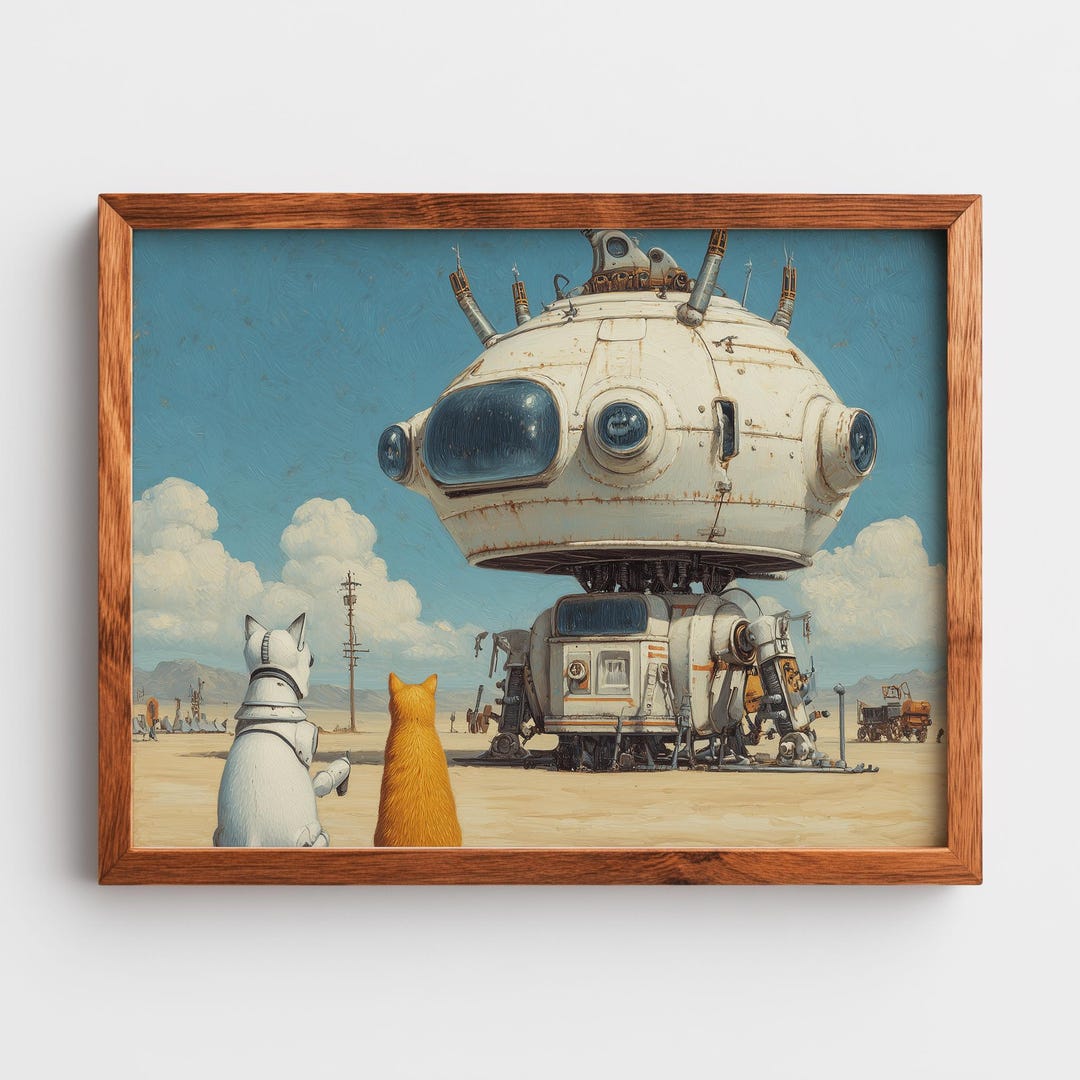 Retro-futuristic Desert Wall Art – Mid-century Sci-fi Robot Pets ...