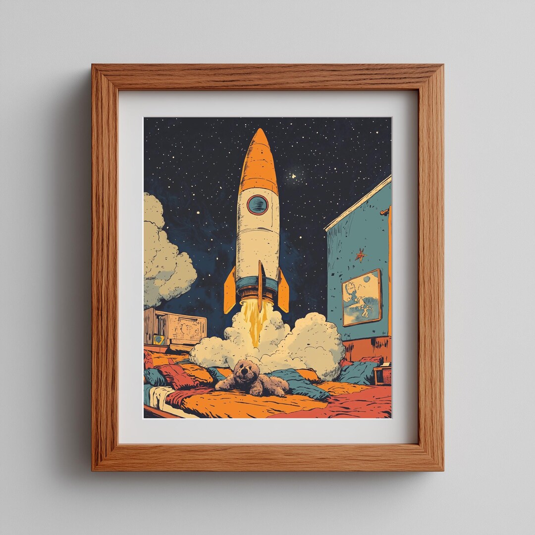 Retro Rocket Launch Print – Playful Kid's Room Wall Art (digital Print ...