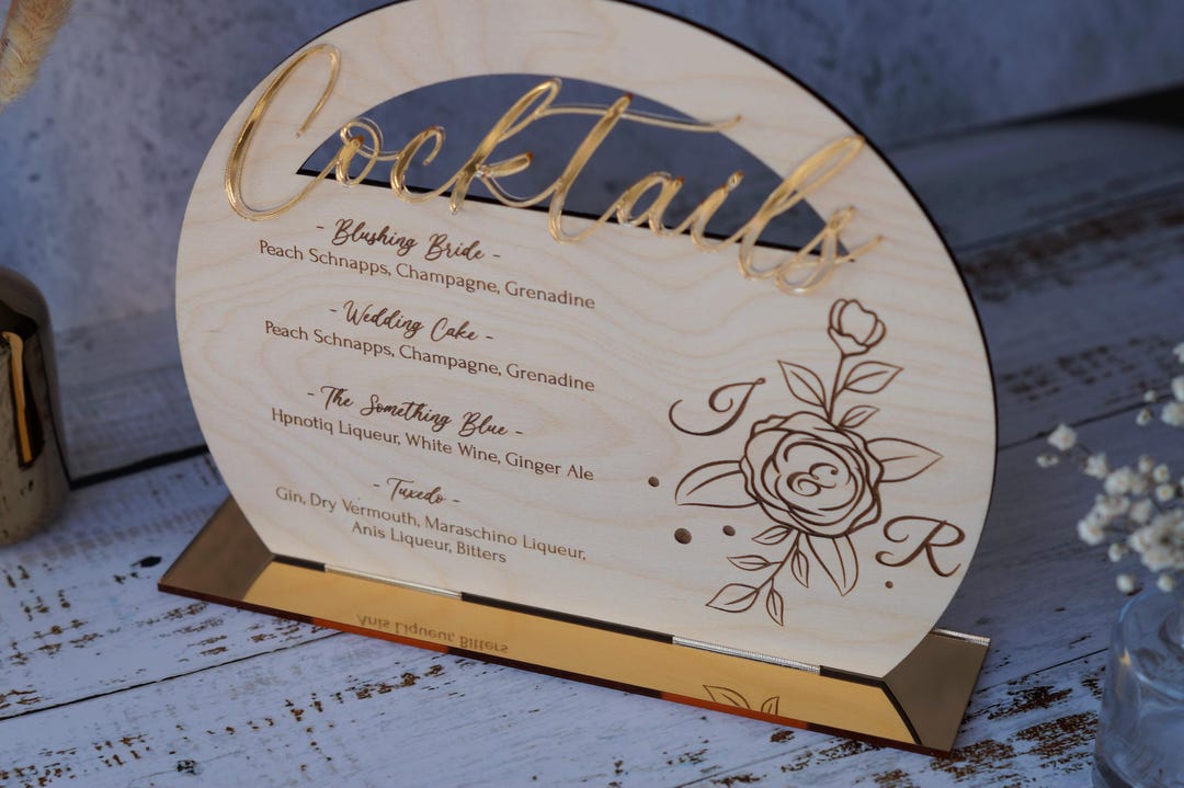 Laser Cut Cocktails Menu, Custom Menu, Wedding Bar Menu Sign, Luxury ...