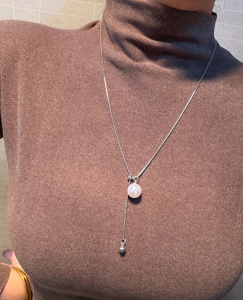 Adjustable Pearl Y-drop Necklace, Minimalist Silver Chain - Etsy