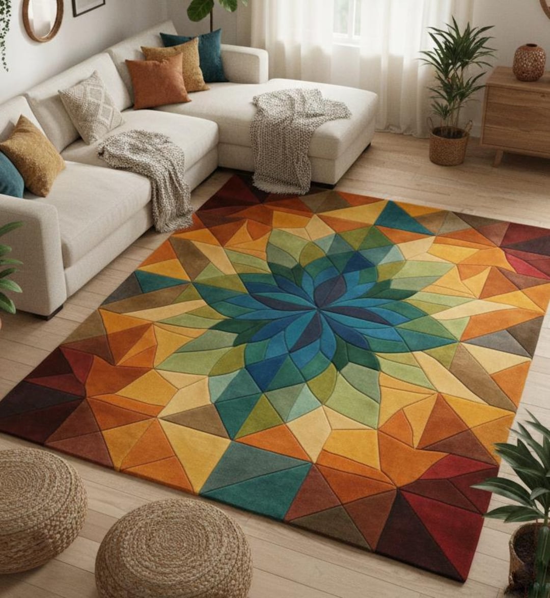 Colorful Geometric Area Rug, Modern Abstract Carpet, Handmade Statement ...
