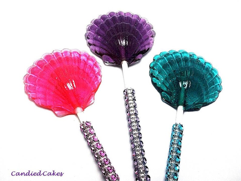 12 CLAMSHELL LOLLIPOPS With Bling Sticks - Mermaid Party Favors - Etsy