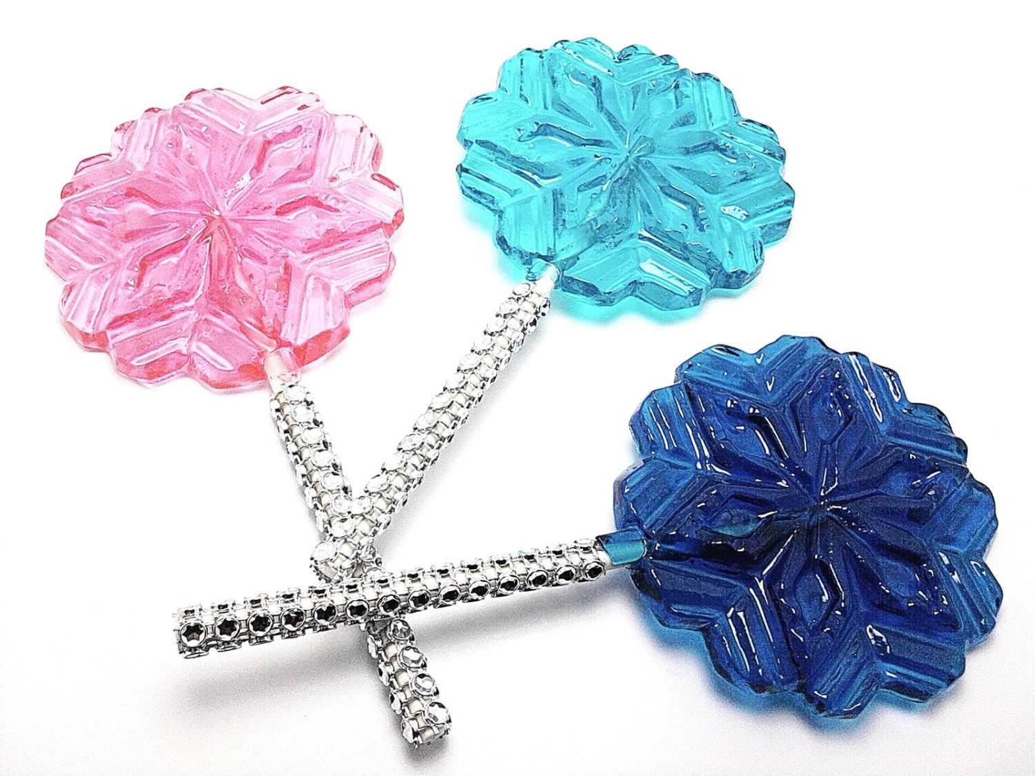 12 LARGE SNOWFLAKE LOLLIPOPS With Bling Sticks - Frozen Princess Party ...
