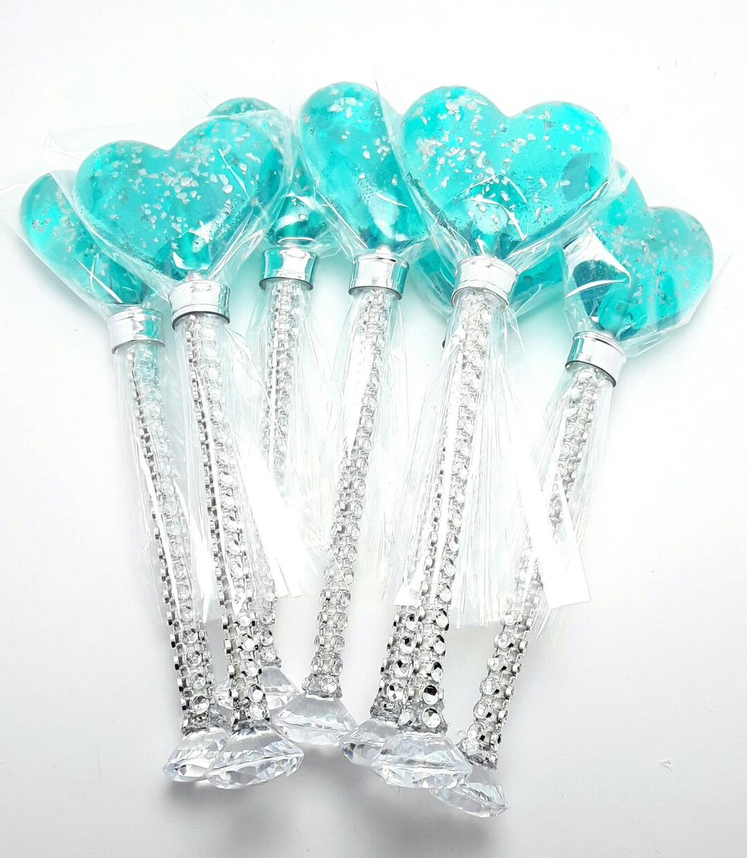 12 HEART LOLLIPOPS With Silver Glitter and Diamond Tipped Bling Sticks ...