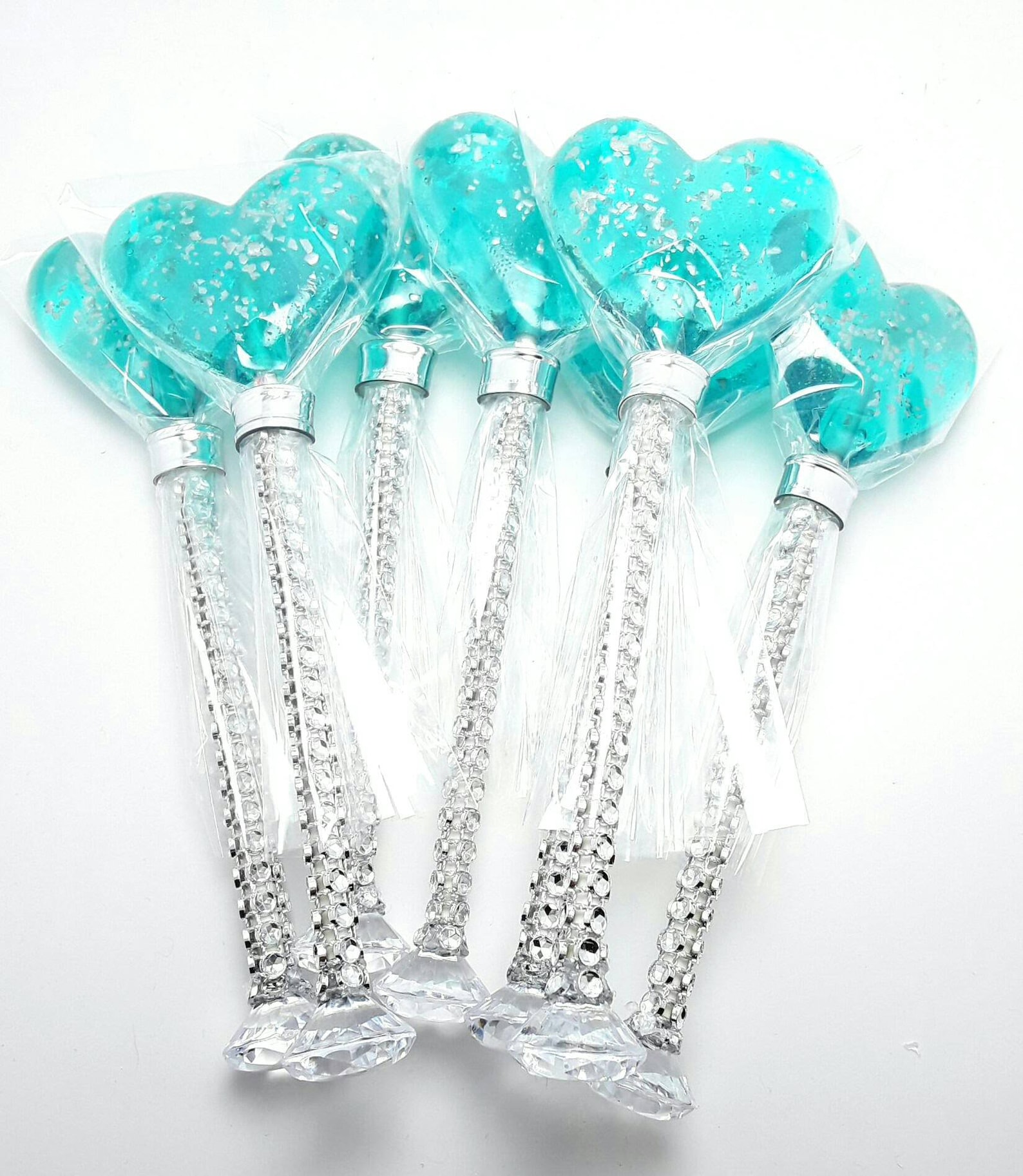 12 HEART LOLLIPOPS With Silver Glitter and Diamond Tipped Bling Sticks ...