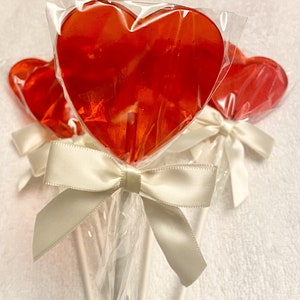 12 LARGE HEART LOLLIPOPS With Satin Bow on a 6" Stick- Valentine ...