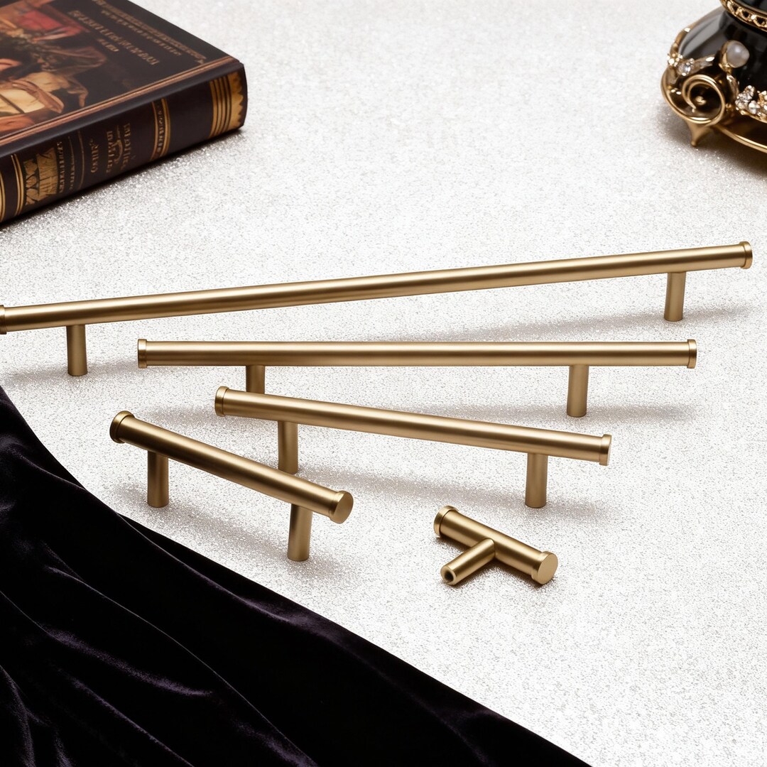 Brass Sleek Handle, Modern Cabinet Knobs, Brass Drawer Pulls - Etsy