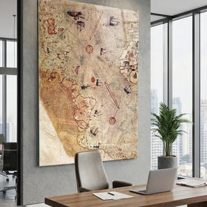 Piri Reis Map Glass Wall Art Print, 1513 Antique Nautical Chart Decor ...