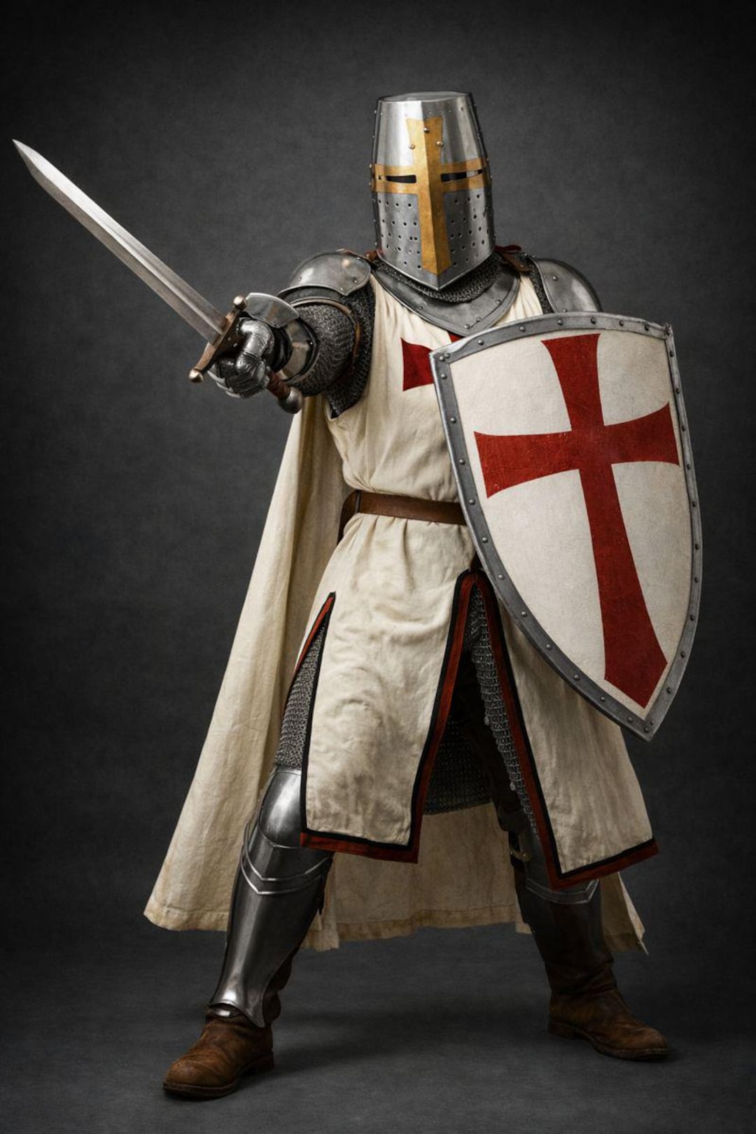 Medieval Knight Steel Armor Set – Crusader Templar Helmet, Chainmail ...