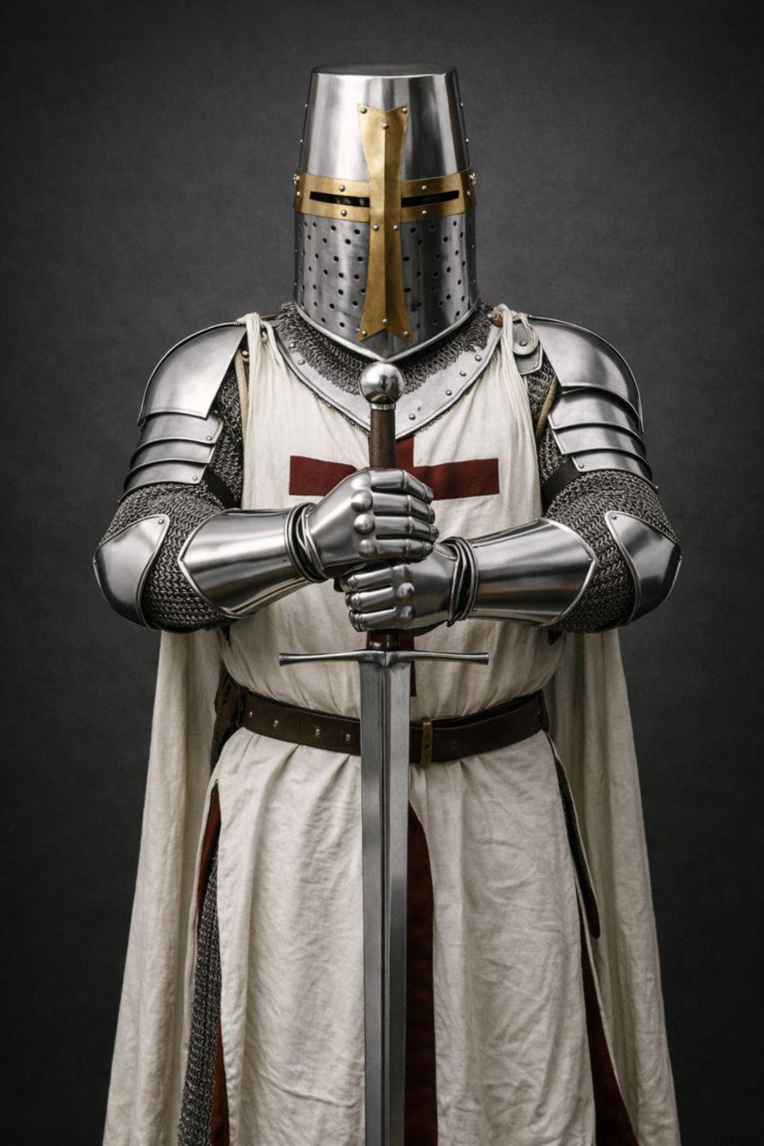 Medieval Knight Steel Armor Set – Crusader Templar Helmet, Chainmail ...