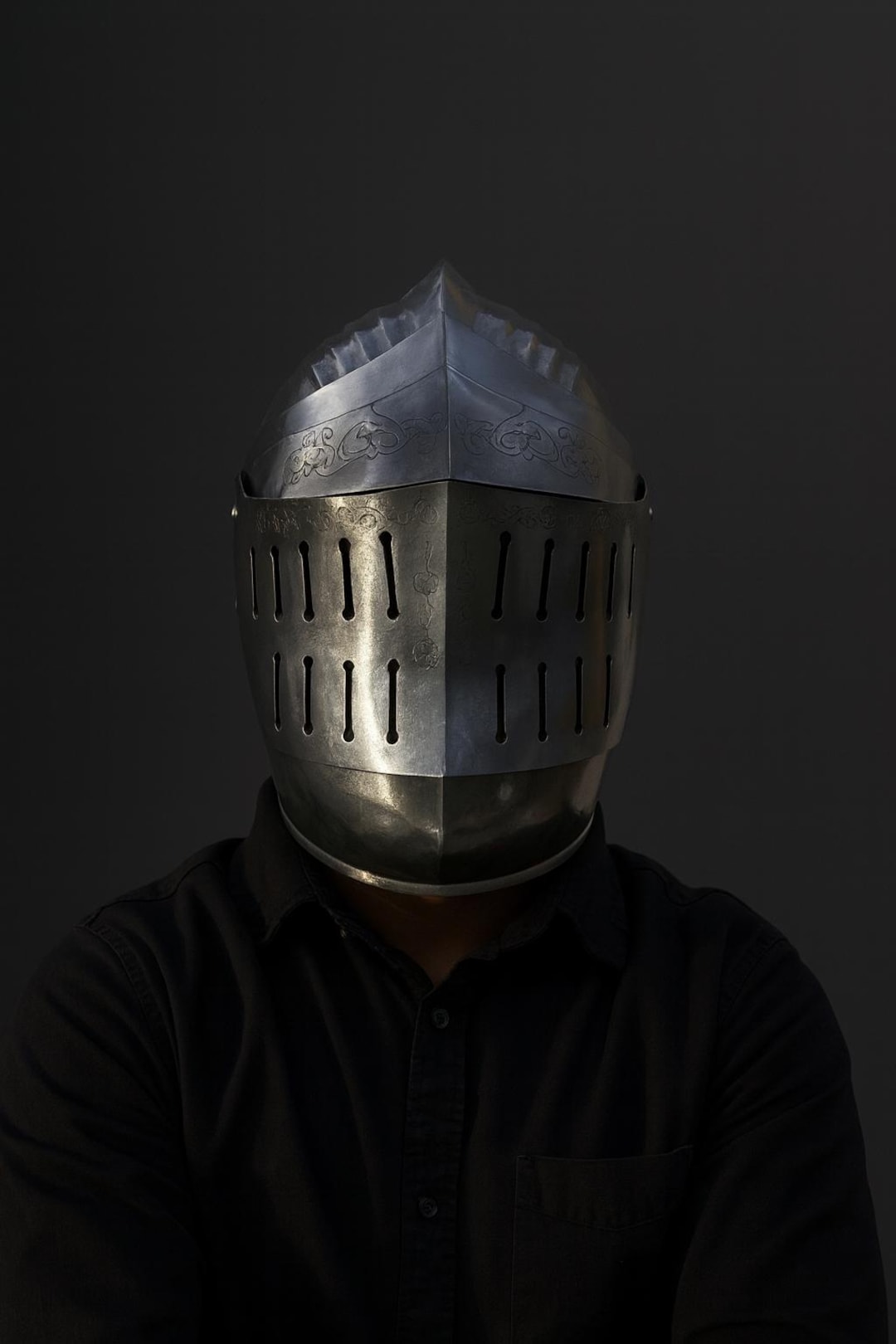 Handcrafted Medieval Knight Helmet | Engraved Steel Visor, LARP Cosplay ...