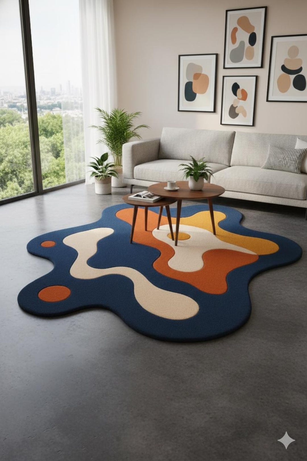 Hand Tufted Amoeba Rug, Abstract Navy & Terracotta, Funky Decor - Etsy