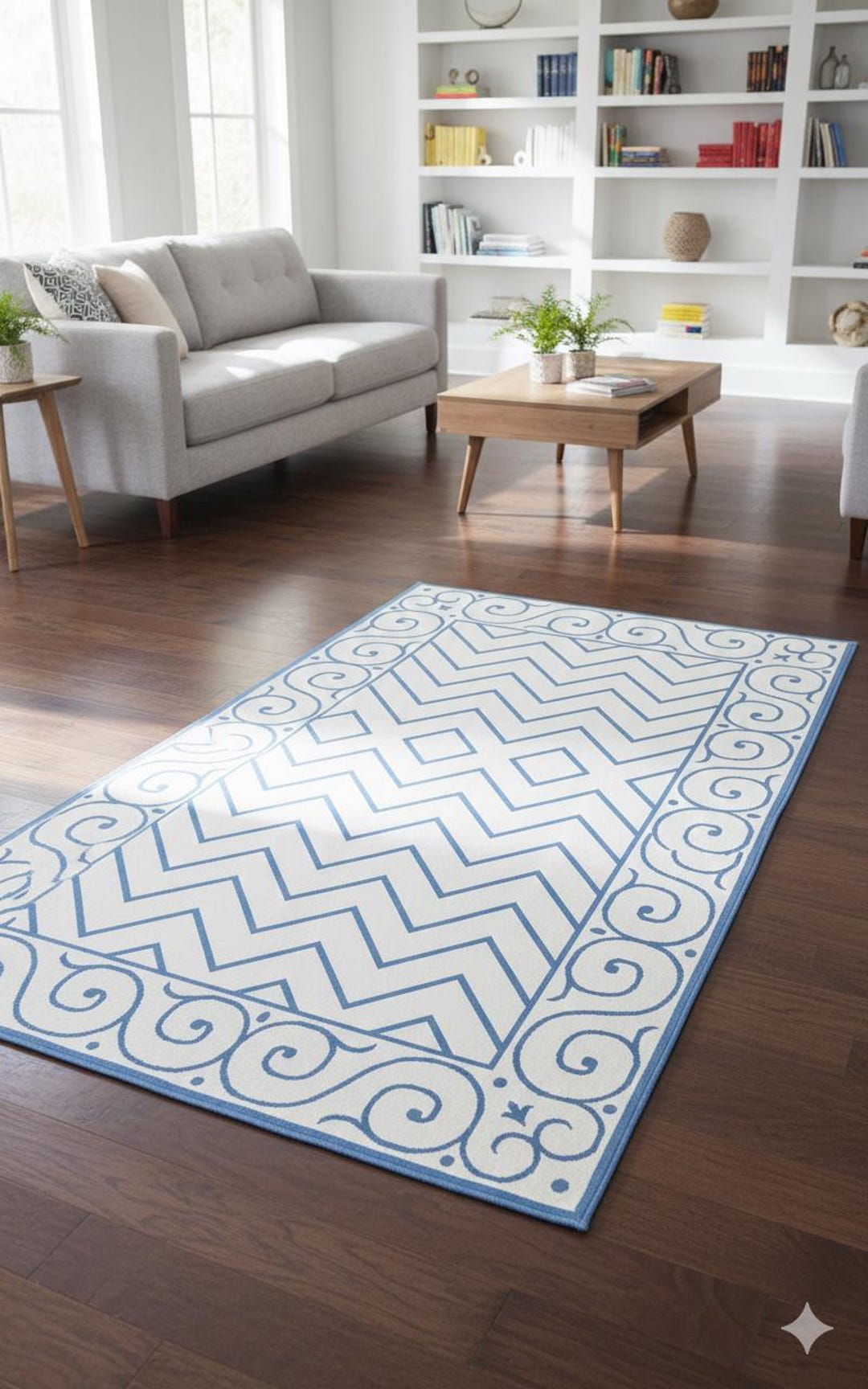 Buy Blue and White Chevron Area Rug | Modern Geometric Zig Zag Pattern ...