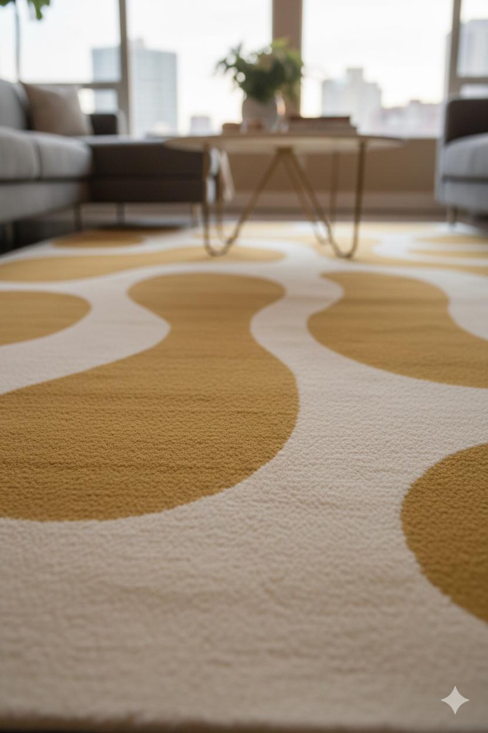Mustard Yellow Abstract Area Rug | Modern Gold Tufted Carpet - Etsy