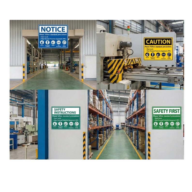 Professional Workplace Safety Sign Set - 8-pack Comprehensive Standard ...