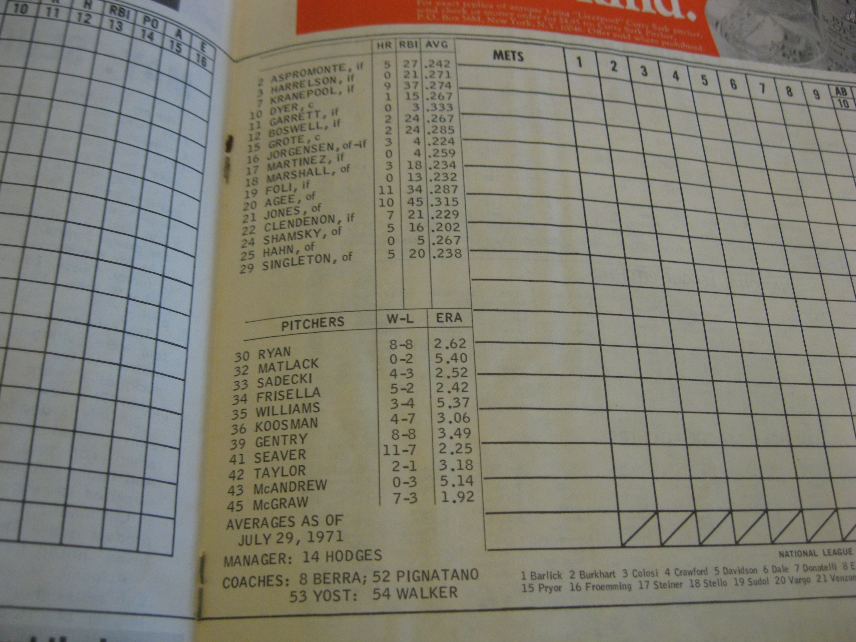 Mets Official Program and Scorecard 1971 - Etsy