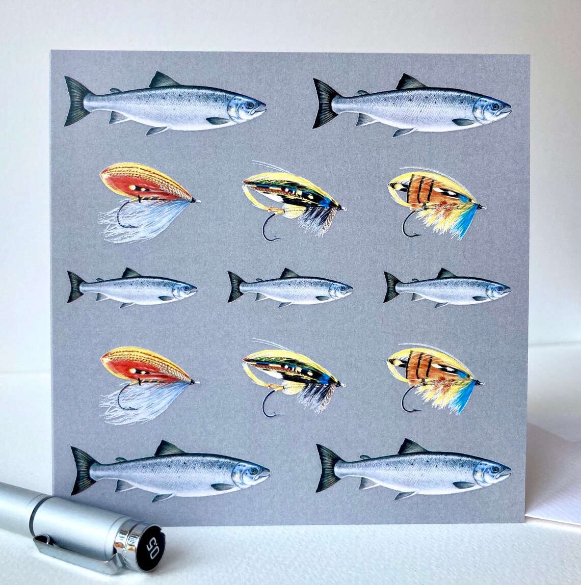 SALMON & FLIES Fishing Greeting Card - Etsy Italia
