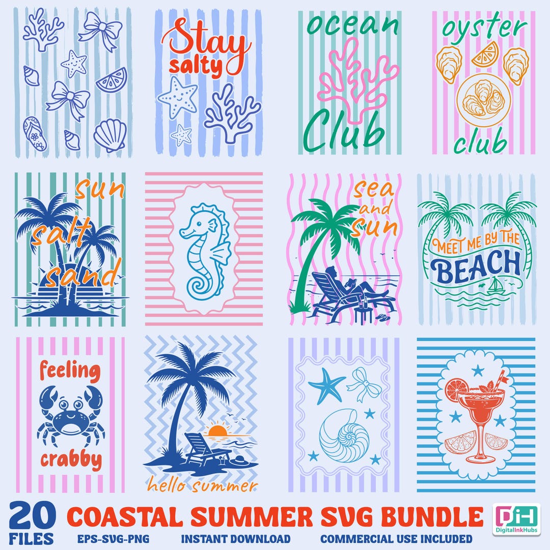 Coastal Summer Svg Bundle | Beach Vacation SVG PNG EPS | Tropical Ocean ...
