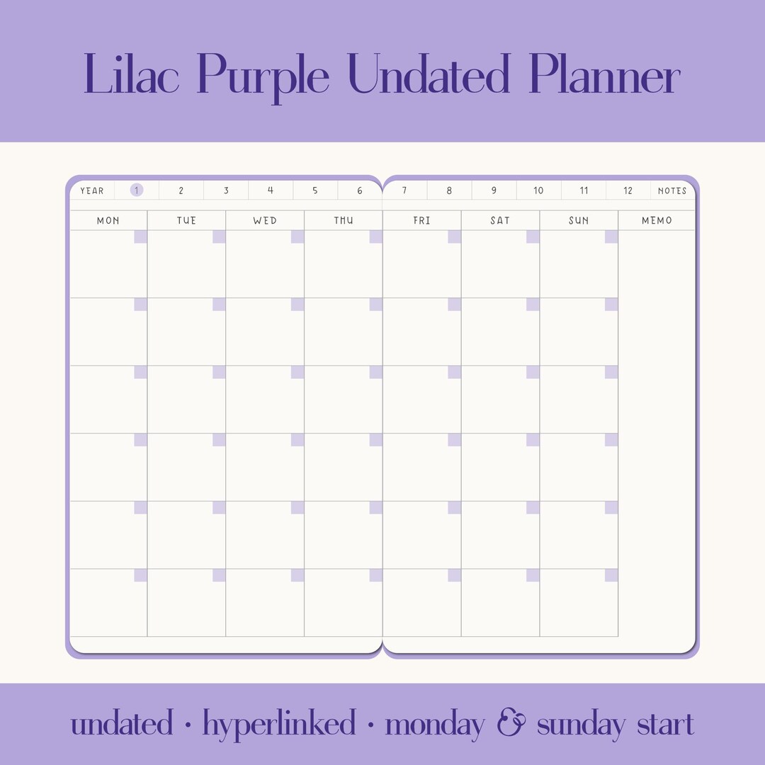Lilac Purple Undated Digital Planner | iPad & Goodnotes | Monthly ...