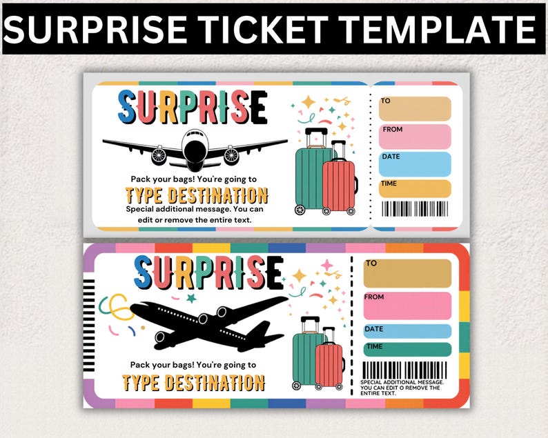 Editable Surprise Boarding Pass Template, Custom Travel Ticket ...