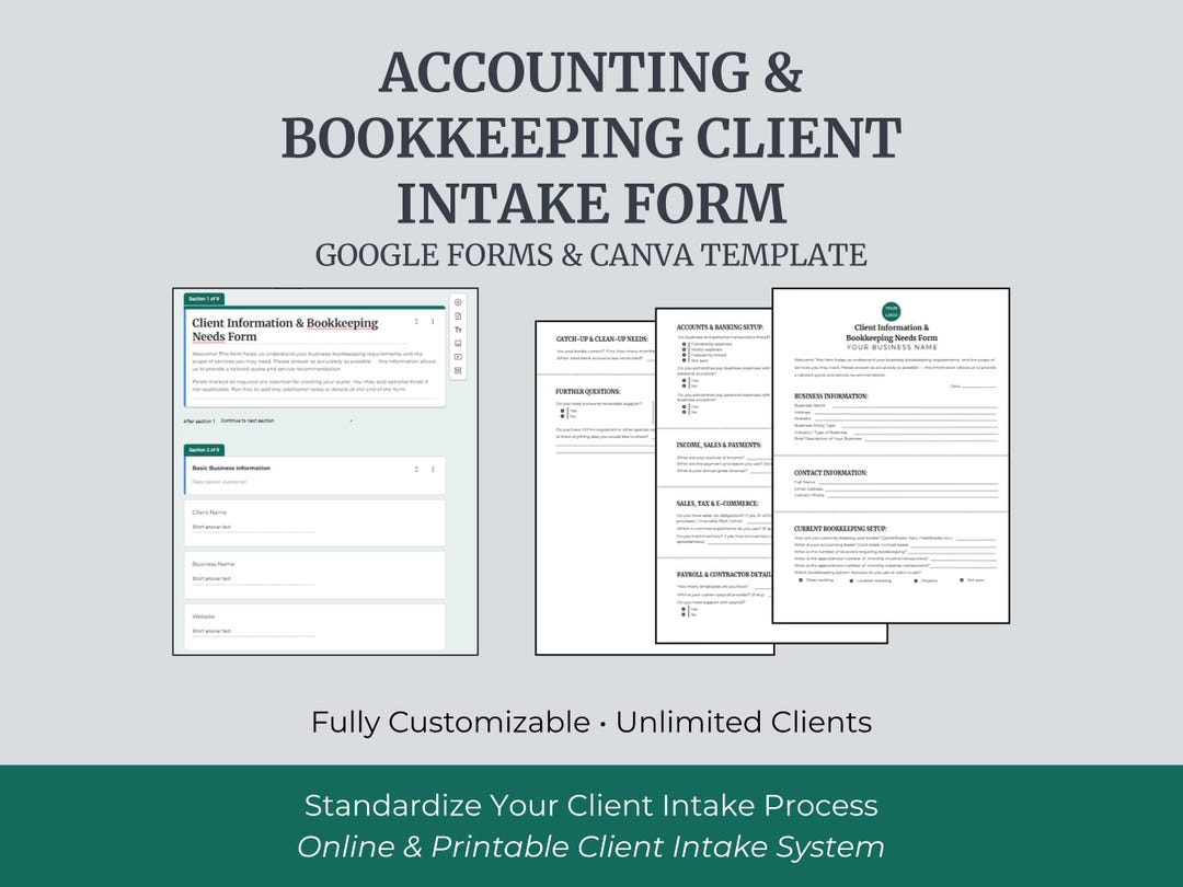 Bookkeeper Client Intake System | Accounting Onboarding Questionnaire ...