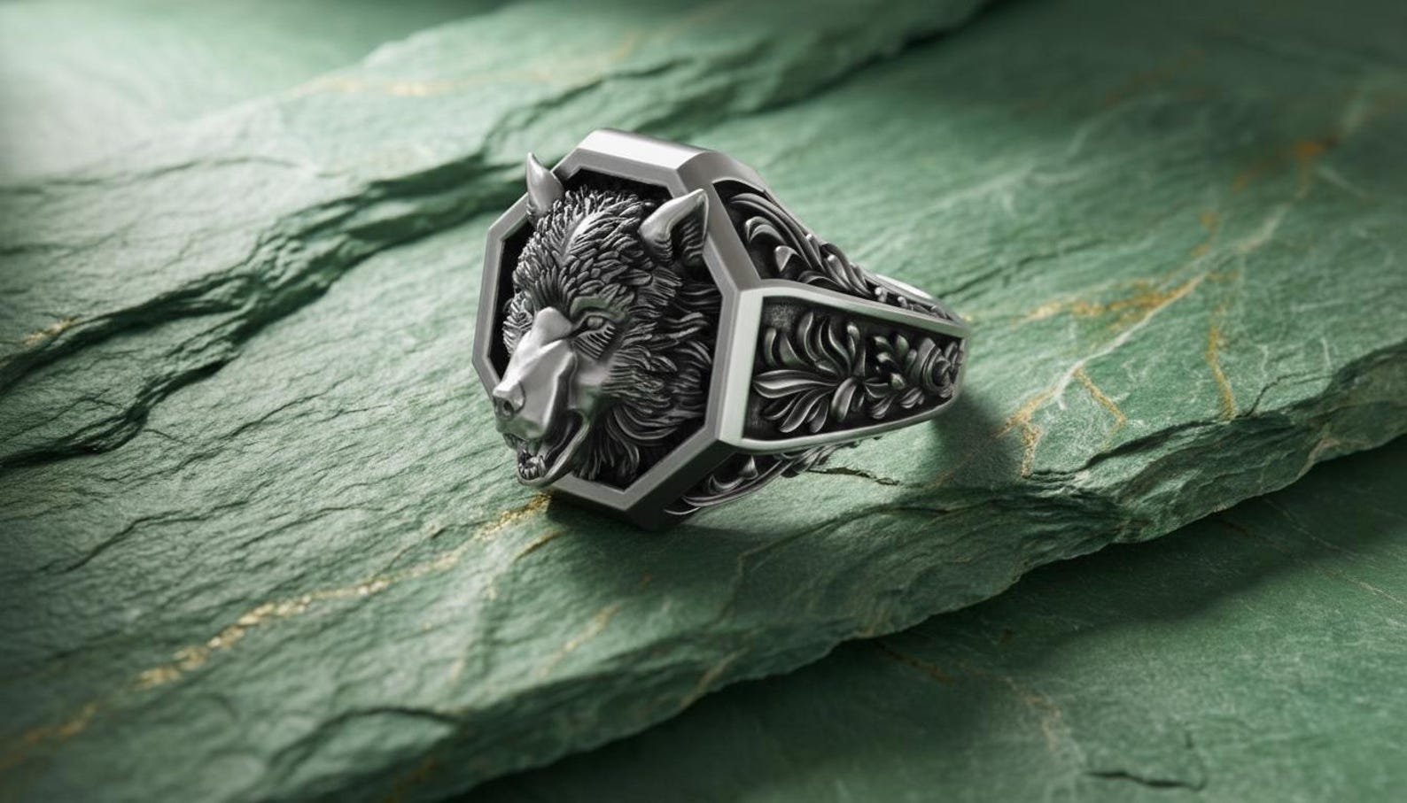 Wolf Signet Ring 925 Sterling Silver Fierce Howling Wolf Face With ...
